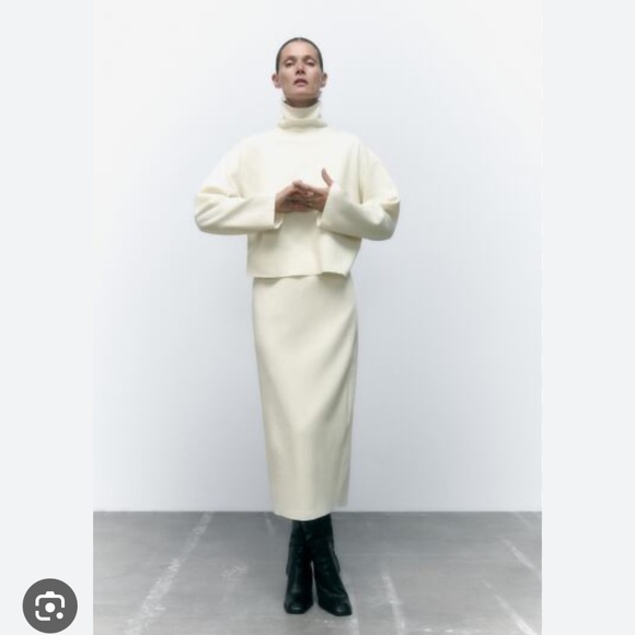 Zara | Skirts | Zara Soft Feel White Skirt And Sweater 2 Piece Set ...